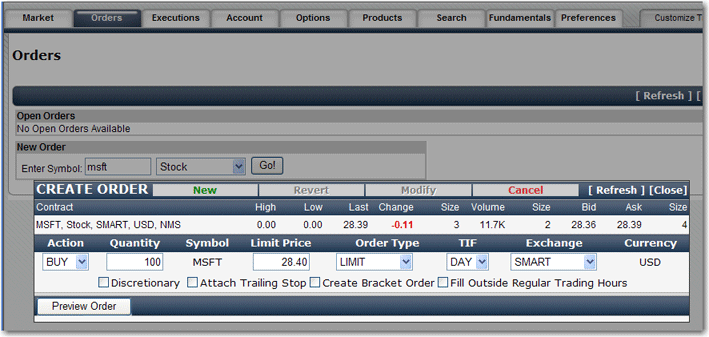Create an Order from Order Page